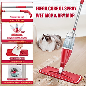 Spray Wet Mops for Hardwood Floor Cleaning - EXEGO Microfiber Dry Dust Spray Mop with Washable Pads fit for Swiffer PowerMop, Wet Jet Mop Flat Floor Mop with Sprayer for Wood Laminate Ceramic Tiles