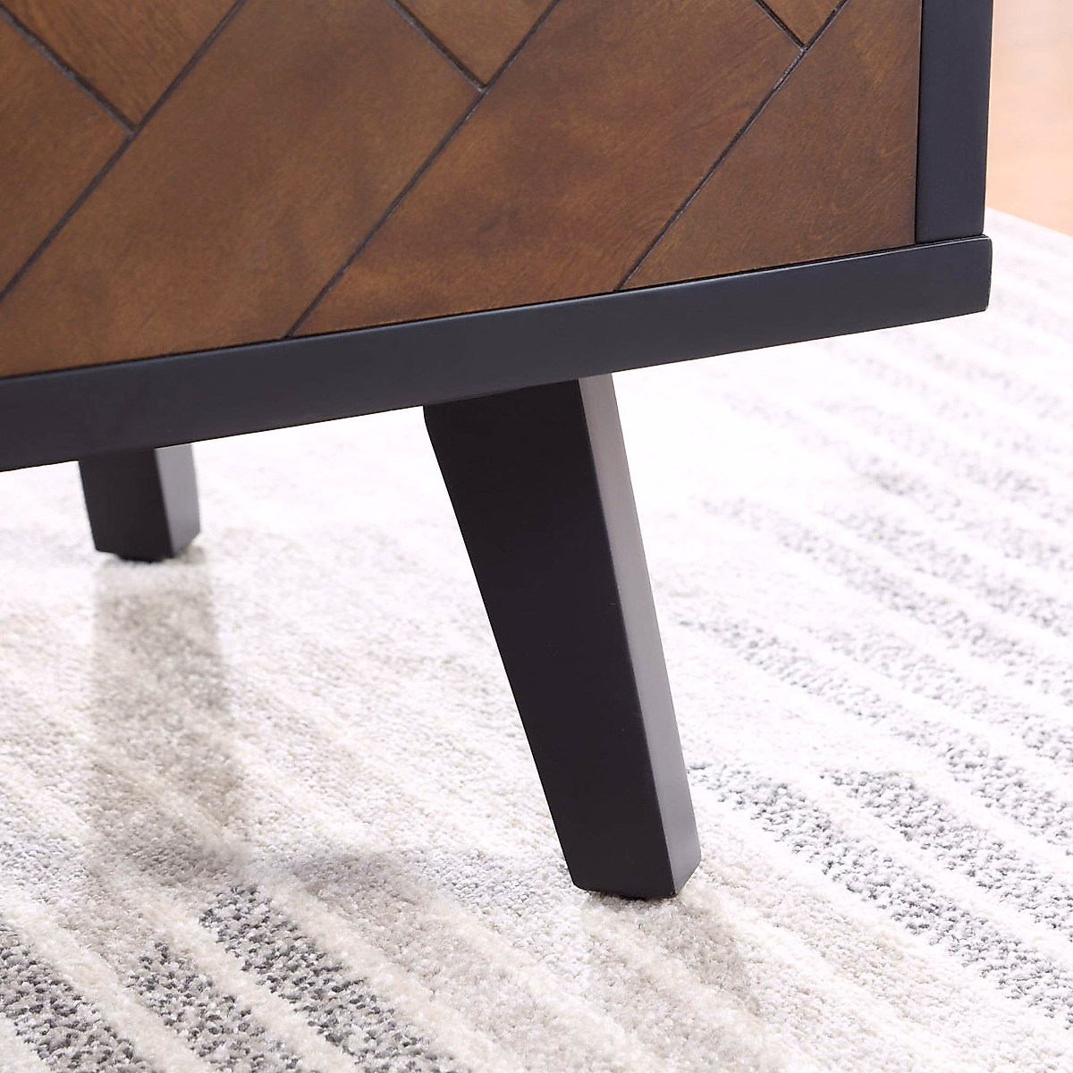 LALUZ Storage Cabinet, Multifunction Free Standing 2 Tier Cupboard with Double Door & Shelf for Living Room, Corridor, Brown