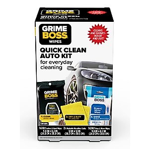 Grime Boss Car Cleaning Auto Kit | Features Heavy Duty Hand & Surface Wipes, Microfiber Cloths, and Glass & Mirror Wipes