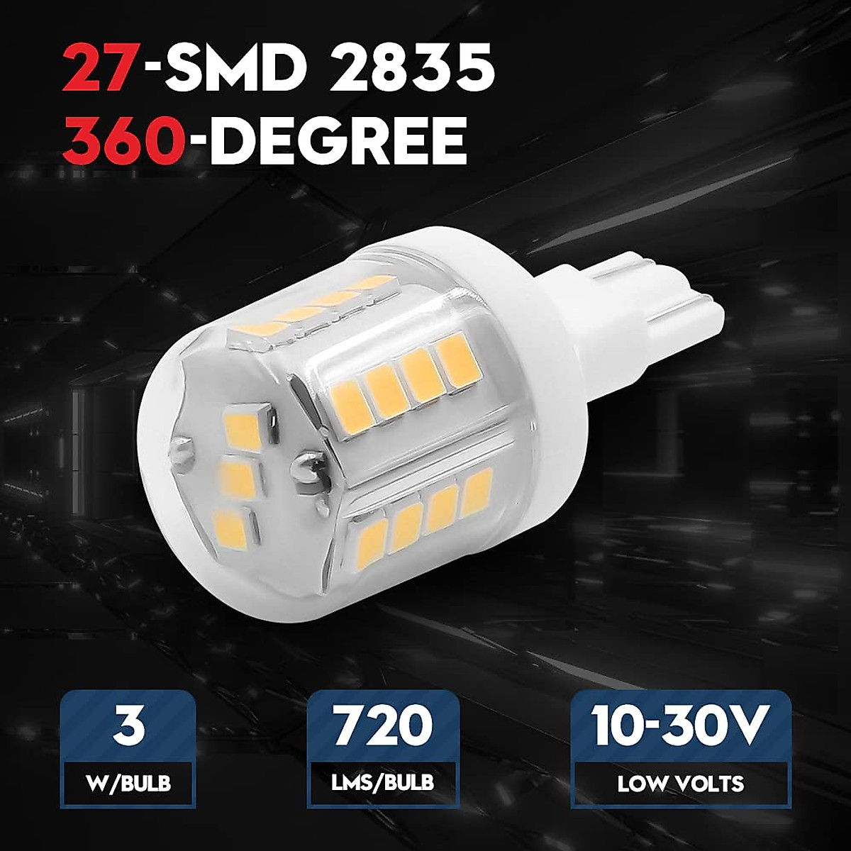 VEHICODE 921 922 912 906 LED Bulb Soft Warm White 12V 579 904 916 918 RV Interior Dome Light Replacement for Camper Trailer Marine Boat T15 Wedge T5 T10 Outdoor Landscape Lamp (4 Pack)