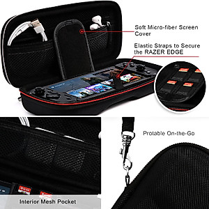ivoler Carrying Case for RAZER EDGE Wi-Fi/5G/FOUNDERS EDITION, GAMING HANDHELD 6.8''2022 Portable Hard Shell Pouch Carrying Travel Game Bag for RAZER EDGE Accessories Holds 4 Game Cartridge (Black)