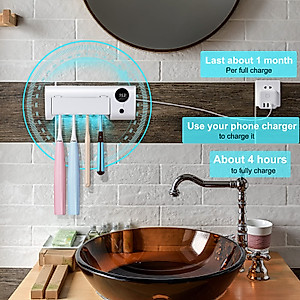 StarWin UV Toothbrush Cleaner, Timer Function, Rechargeable Tooth Brush Holder Wall-Mounted for Bathroom, No Drilling, 4 Slots