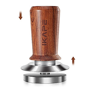 IKAPE 58.35mm Espresso Coffee Tamper, Spring-loaded Calibrated Tamper with Premium Stainless Steel,Walnut Wooden-Handle Tamper Compatiable with Over 58MM Espresso Machine Bottomless Portafilter