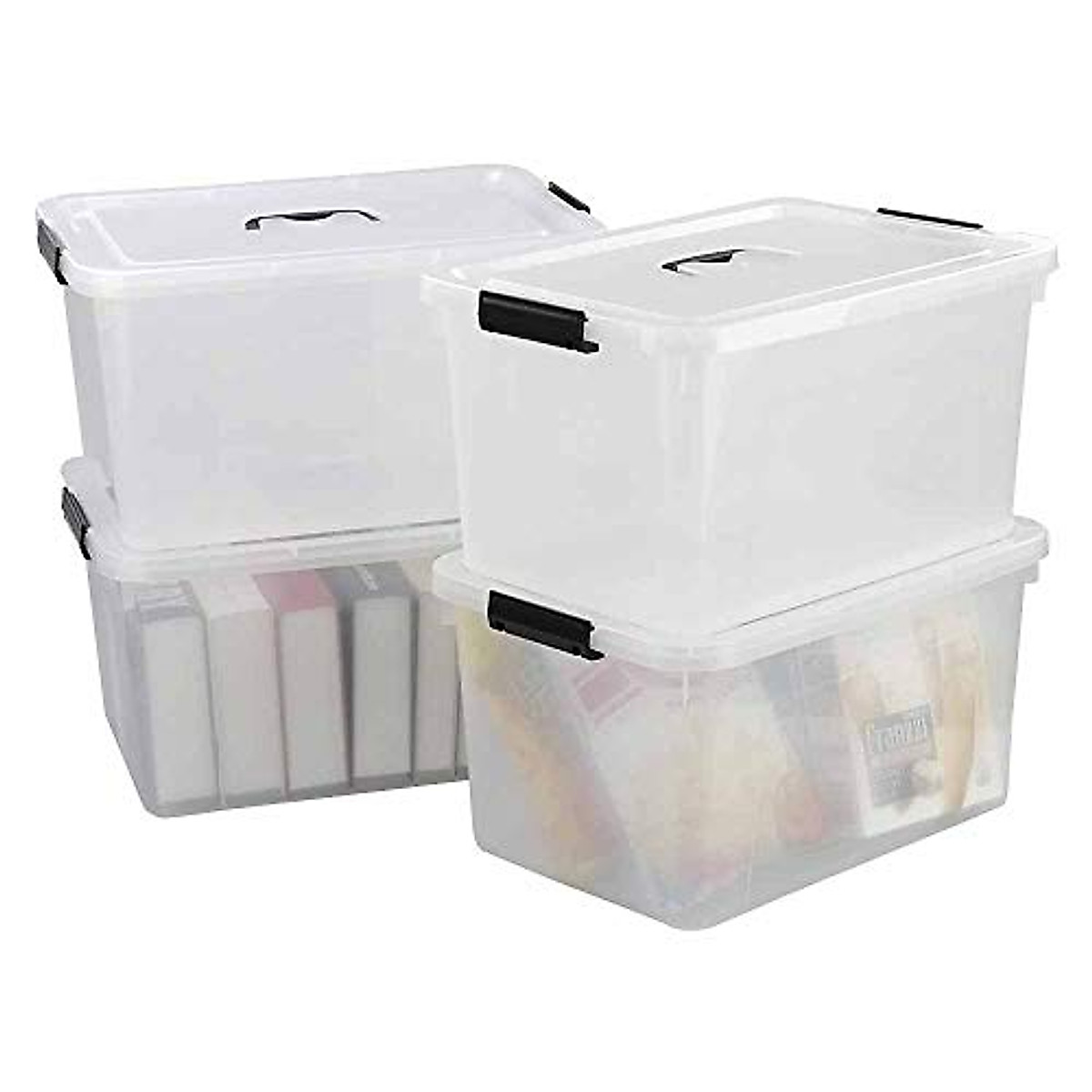 Nicesh 17.5 L Plastic Large Storage Box, Clear Latch Bin with Handle and Lid, Set of 4