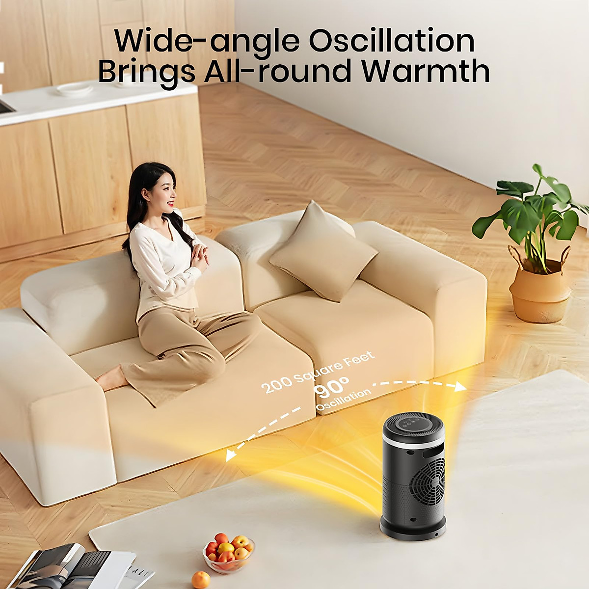 Space Heater, 1500W Portable Heaters for Indoor Use, Small Space Heater for Office, Mini Heater with Digital Display, 12H Timer, 3 Modes, 90°Oscillation, PTC Ceramic Electric Heater for Bedroom Home
