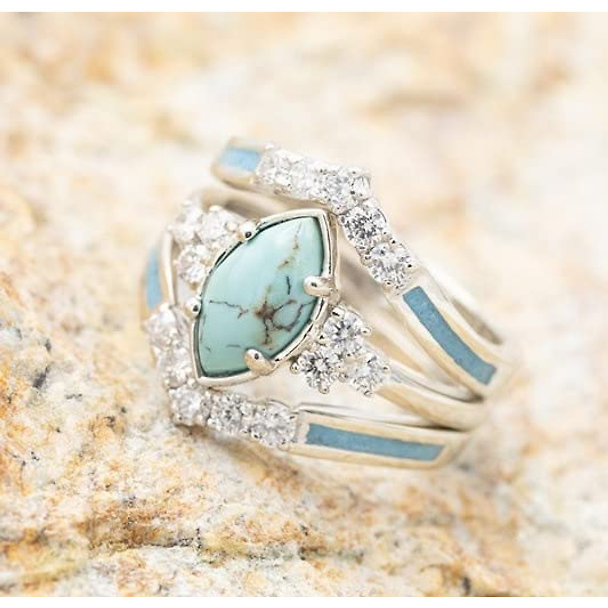 Vintage Turquoise Crystal Rings Set - 3pcs Wedding Ring Set for Women, Gold Tone/Silver Tone, Bohemian Style-gold8