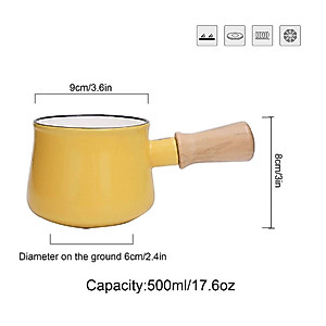 Japanese Enamel Milk Pan With Handle, Small Saucepans, Solid Color Milk Pot, For Cooking Milk, Porridge, Complementary Food-Yellow-500ml