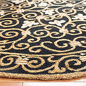 SAFAVIEH Chelsea Collection 3' Round Black HK11A Hand-Hooked French Country Wool Area Rug