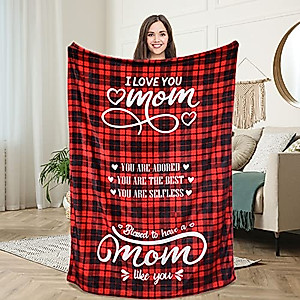 Gifts for Mom Christmas Blanket for Mom Gifts Warm Soft Mothers Birthday Gifts I Love You Presents for Mom Buffalo Plaid Black Red Throw Blanket from Daughter Son for Mothers Day, 60 x 80 Inch