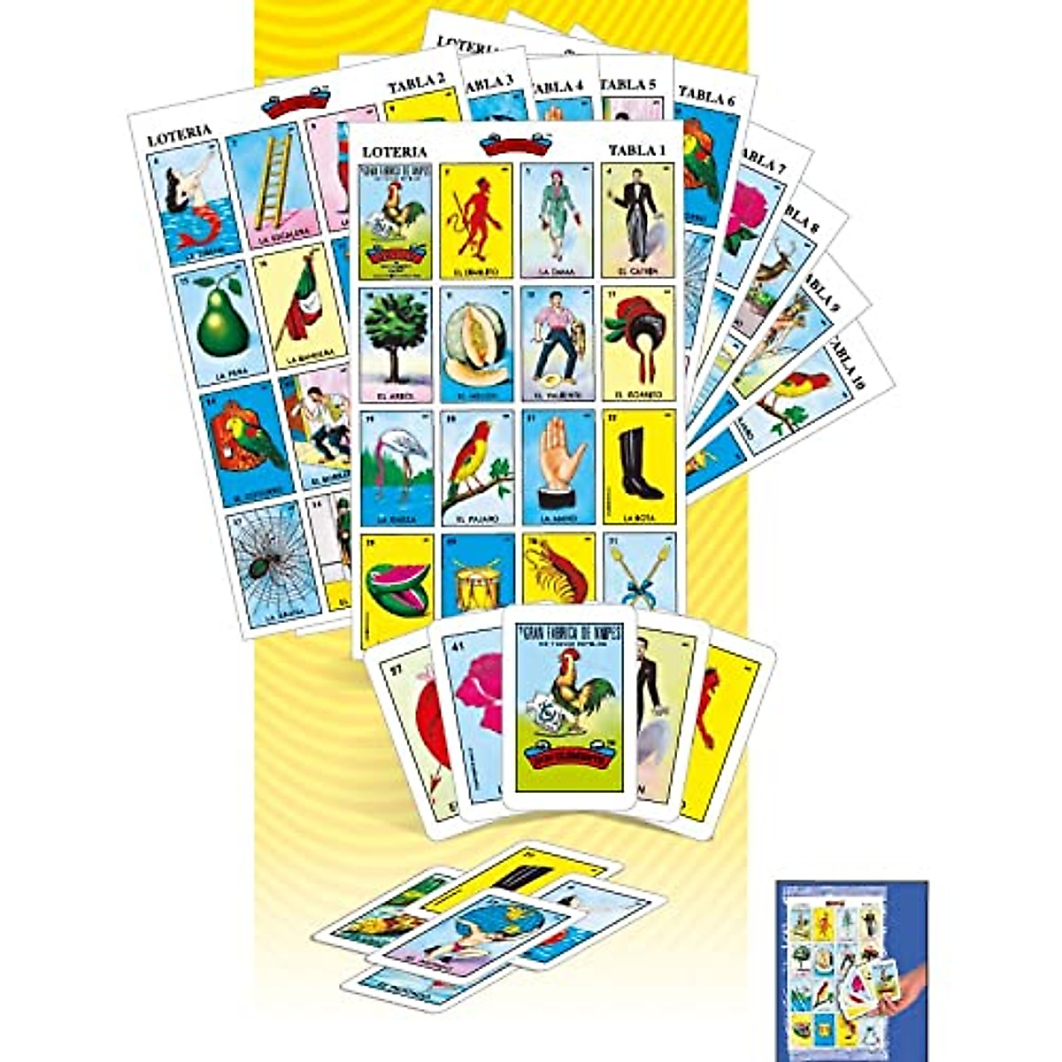 Loteria Authentic Mexican Game, Bingo Game with Colorful Illustrated Cards, Don Clemente Brand (10 Tablas (10 Boards))