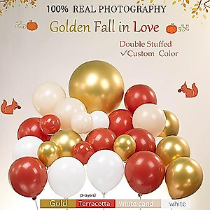 Fall Balloon Garland Arch Kit 143pcs Double Stuffed Terracotta Dark orange and Gold white sand Balloons for Fall in love Bridal Shower Rustic Boho Baby Shower bride to be decorations