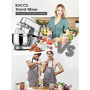 KUCCU Stand Mixer, 8.5 Qt 660W, 6-Speed Tilt-Head Food Dough Mixer, Electric Kitchen Mixer with Dough Hook, Flat Beater & Wire Whisk, Mixing Bowl (8.5-QT, Silver)