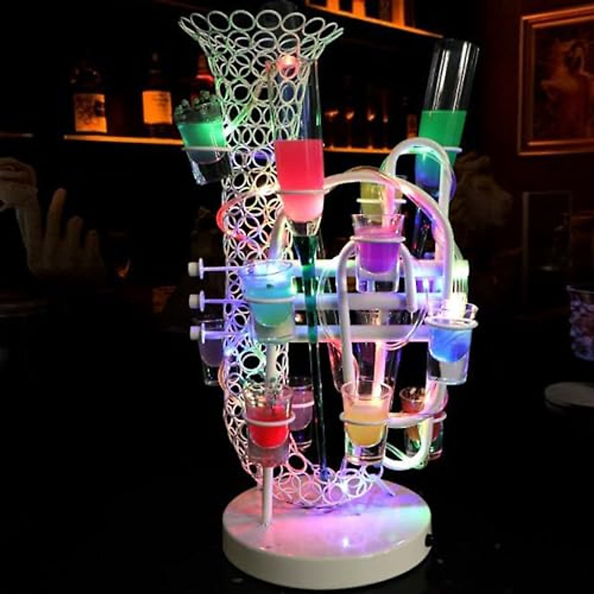 YTCYKJ Neon Countertop Wine Rack,Acrylic Cup Holder with 12 Glasses Cup Holes,Colorful Light,Party Bar Drinking Tumblers Stand for Home,Bar,Party(Ferris Wheel)