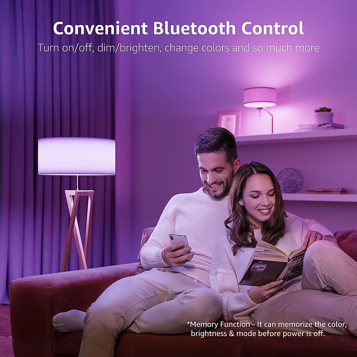 LE Color Changing Light Bulbs, Bluetooth Smart LED Bulb, Dimmable via App, 60 Watt Equivalent, 2700K-6500K Tunable White, A19 E26 RGB Bulb for Bedroom Home Party and More, 2 Pack