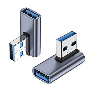 AreMe 90 Degree USB 3.1 Adapter 2 Pack, Left Angle USB A Male to Female Converter Extender for PC, Laptop, USB A Charger, Power Bank and More