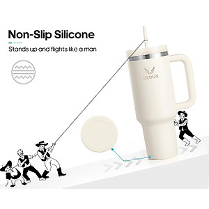 Gedux 40oz Tumbler With Handle, 2-IN-1 Leak Proof Lid (Straw/Flip), Insulated Water Bottle, Stainless Steel Tumbler with Non-Slip Silicone, Wide Mouth Travel Mug Cupholder Friendly Dishwasher Safe