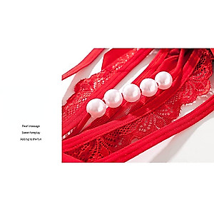 Sekexi Women’s Sexy Panties,Lace G-String Panties for Women Thongs G Strings with Pearls Ball Lace (as1, alpha, m, regular, regular, Red)