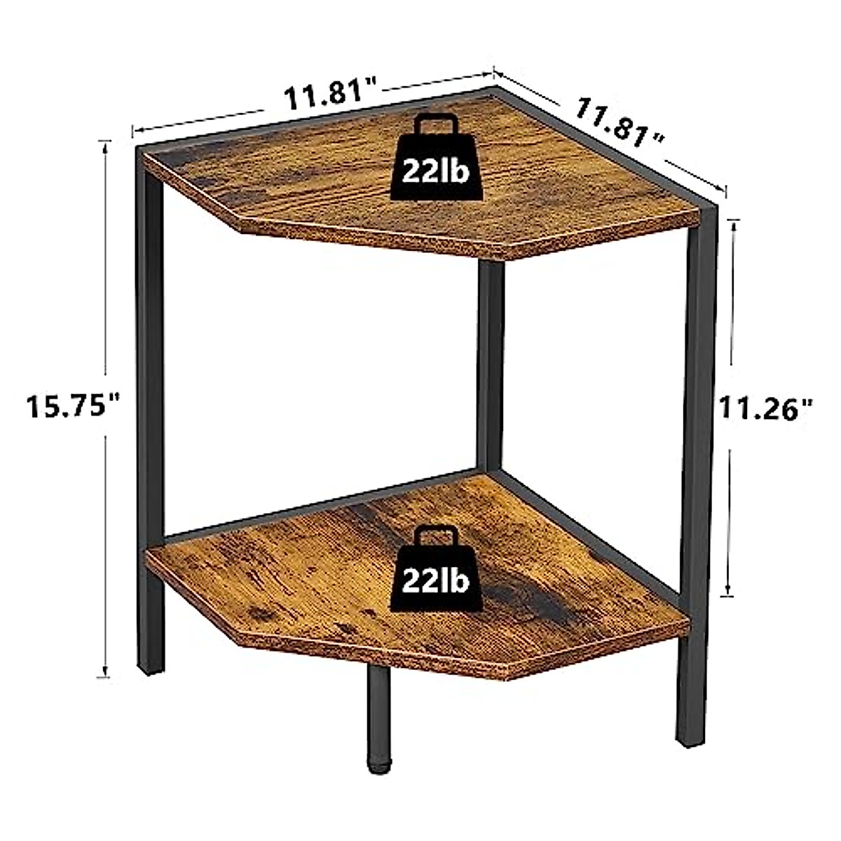 HOMCENES Corner Shelf Stand, Industrial 2 Tier Wall Corner Bookshelf with Metal Frame, Corner Display Rack Plant Flower Shelf, Corner Shelves for Living Room Decor, Bedroom, Bathroom, Rustic Brown