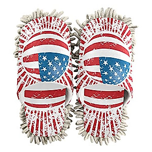 Kigai Microfiber Cleaning Slippers American Flag Stripe Washable Mop Shoes Slipper for Men/Women House Floor Dust Cleaner, Size L