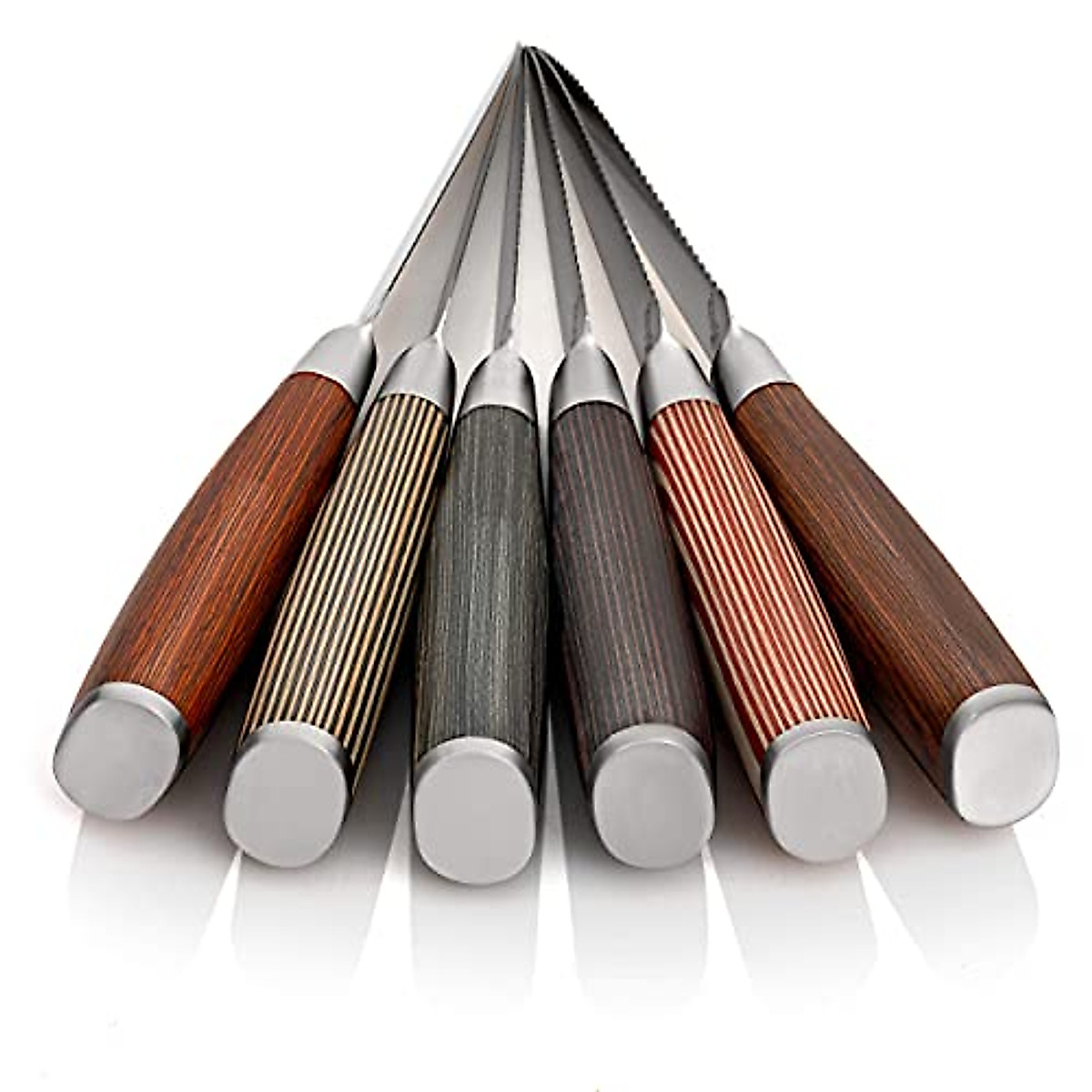 Slitzer Germany 6-Piece 9 Inch Steak Knife Set - Professional, High-Performance Serrated Knife Blades, Pakkawood Handles - Stainless Steel Hand Bolster & Butt