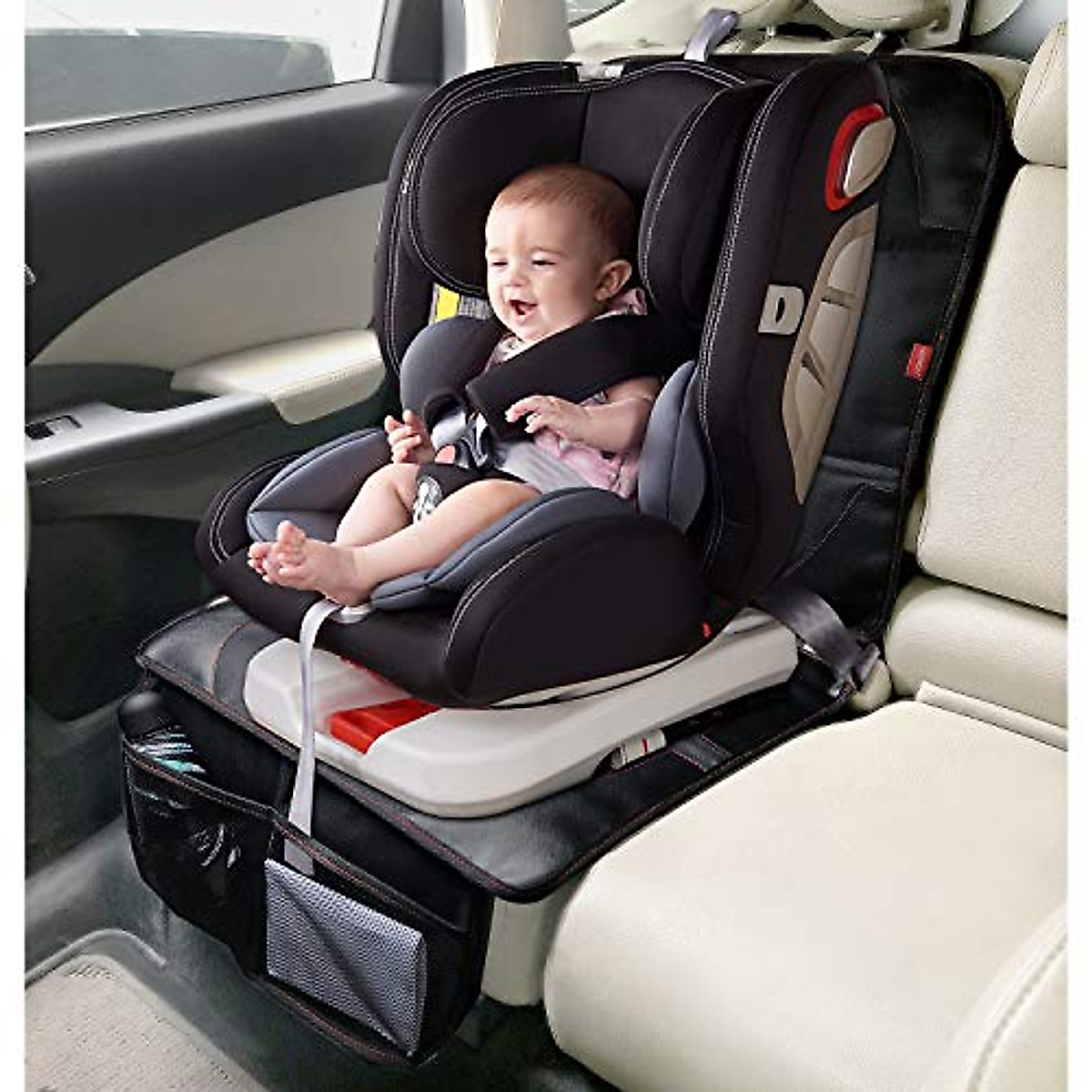 MORROLS Car Seat Protector, 2 Pack Carseat Protector with Thick Padding, Baby/Pets for Child Car Seat-Mesh Pockets-Waterproof-Universal Size(Black)