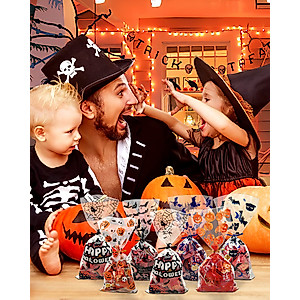 NESIMY Halloween Treat Bags Cello Candy Cellophane Goody Bag Bulk with Twist Ties for Trick or Treat Holiday Goodies Gifts and Party Favors