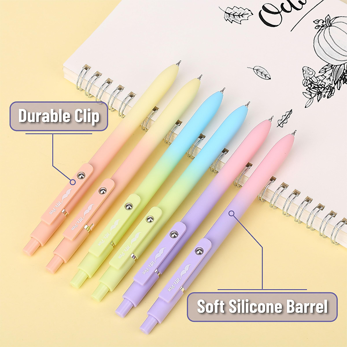 Mr. Pen- Retractable Gel Pens, 6 Pack, Gradient Color Barrels, Black Gel Pens, Fast Dry, Gel Pens Fine Point 0.5mm, Retractable Pens, Cute Pens, Gel Ink Pens, Aesthetic Pens for Journaling