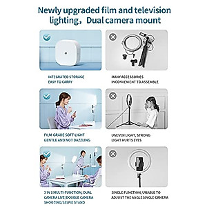 yAyusi Phone Stand for Recording, Overhead 360° Rotation with Two Phone Holders, Content Creator Kit, Rechargeable Adjust Foldable 15 Brightness LED Light for Live Streaming/YouTube/Video Recording