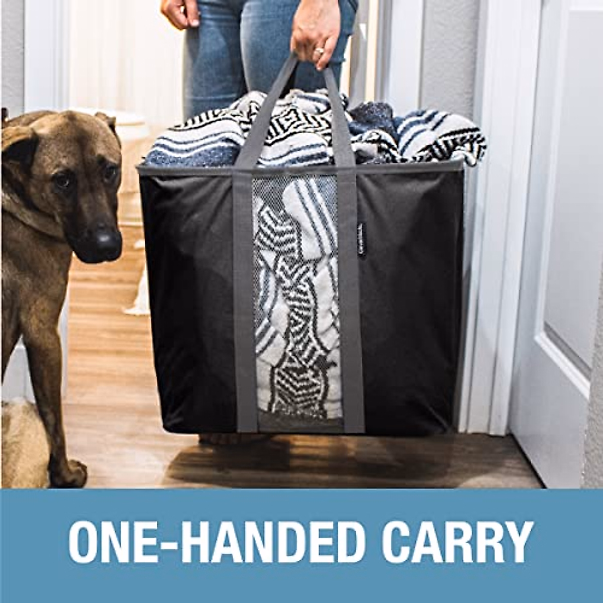 CleverMade Collapsible Laundry Basket, Large Foldable Clothes Hamper Bag, Laundry Tote with Divider XL Pop-Up Caddy with Handles & Divider, Black/Charcoal - Pack of 2