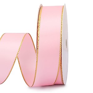 VIVIQUEN Pink Double Faced Satin Ribbon with Gold Edge, 1” Polyester Continuous Ribbon -25 Yards,Wide Ribbon for Gift Wrapping,Wedding,Bows Bouquet,Floral Arrangement and Craft