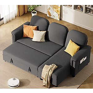 YESHOMY L-Shaped Sofa Bed Convertible Sectional,Pull Out Couches,3 Comfortable Seats with Storage Space,for Living Room,Cotton Grey