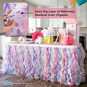 Tutu Table Skirt - Tulle Table Skirt Decoration - Mesh Fluffy Tulle Tablecloth for Birthday Party, Baby Shower, Gender Reveal, Wedding Shower, Valentine’s Day, Prom (Rainbow, 6ft)