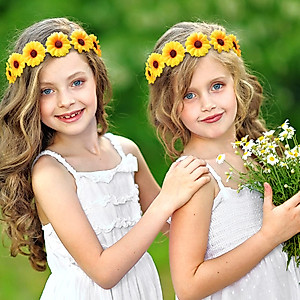 16 Pieces Sunflower Headbands for Women Yellow Daisy Headbands Flower Crowns Hippie Hair Accessories Sunflower Crowns Party Favor for Wedding Bridal Shower Festivals Photo Props Women Girls Baby