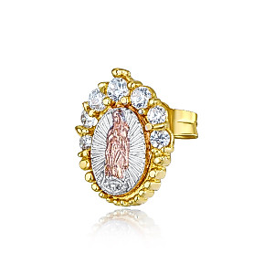 14k REAL Tri Color Gold CZ Our Lady of Guadalupe Earrings
