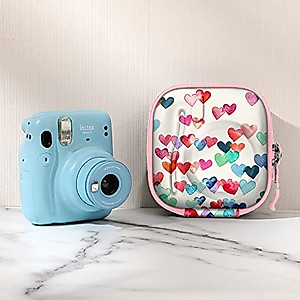 Fintie Protective Case for Fujifilm Instax Mini 12/11/Mini 9/ Mini 8/ Mini 7s/ Mini 90/ Mini 70 Instant Camera - Shockproof Hard Shell Carrying Case with Removable Adjustable Strap, Raining Hearts