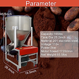 HayWHNKN Dry Powder Mixer Blender Feed Mixing Machine 165lbs Dry&Wet Powder Mixer Particle Granule Blender Stainless Steel 110V 3KW