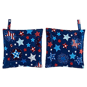 USA Stars and Stripes Pot Holders, Set of 2 Patriotic Potholders for Kitchen Decor