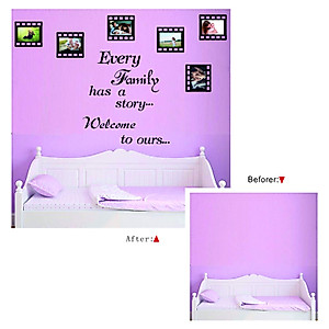 Every Family Has a Story,Family Wall Art Stickers Contains 6 Pcs 4x6in Picture Frame Wall Decor Stickers for Living Room Family Inspirational Wall Stickers Quotes