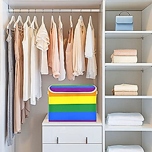 Krafig Novelty Rainbow Flag Foldable Storage Box Large Cube Organizer Bins Containers Baskets with Lids Handles for Closet Organization, Shelves, Clothes, Toys