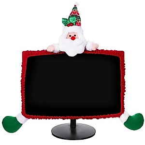 LONG7INES Christmas Computer Monitor Cover, Elastic Xmas Decorations Reindeer Computer Monitor Border Cover, Elastic Laptop Computer Cover for Xmas Home Office Decor and New Year Gift Ideas (Santa)