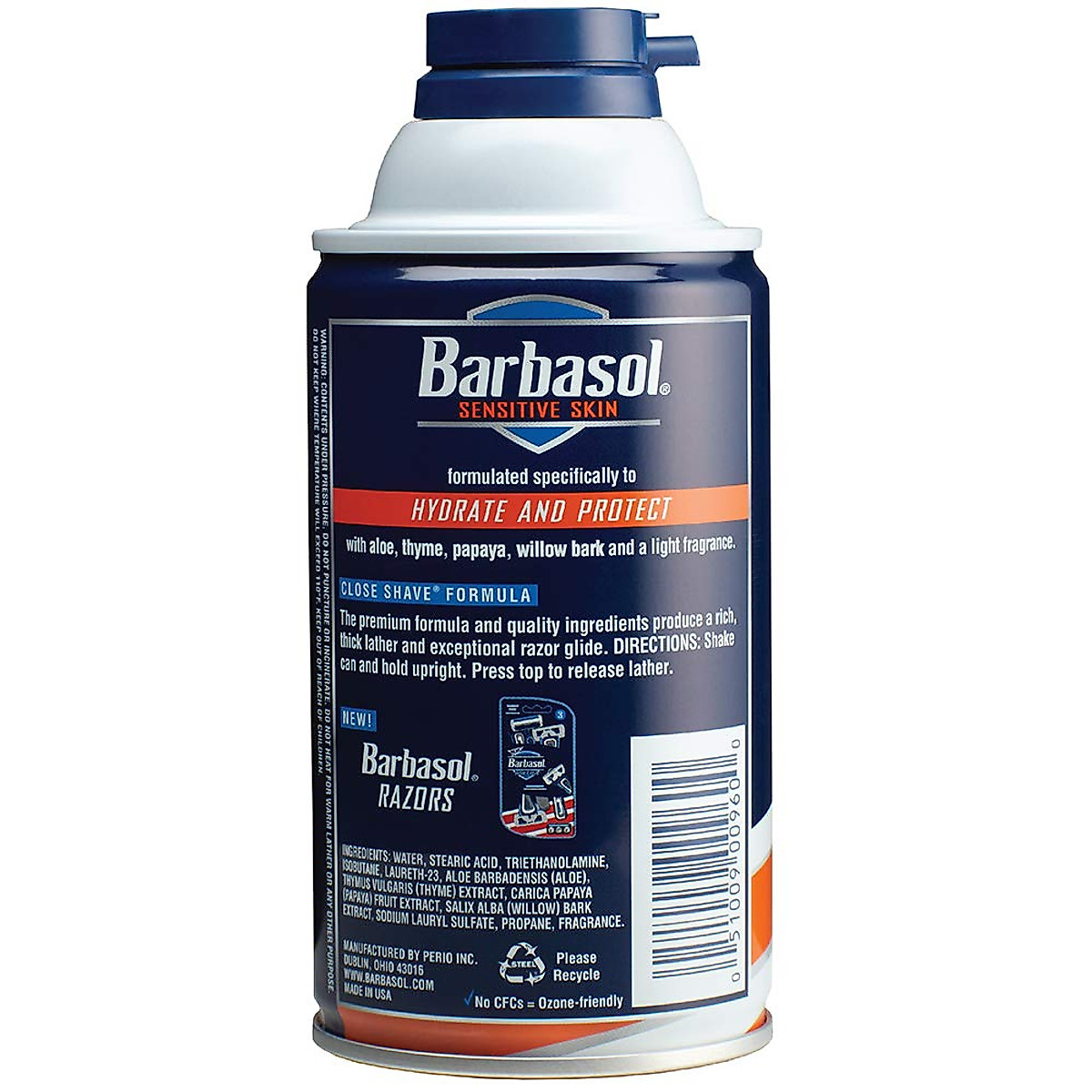 Barbasol Sensitive Skin Thick and Rich Shaving Cream for Men, 10 oz., Pack of 6