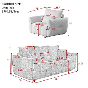 Antetek Teddy Sofa Set for Living Room, Modern Deep Seat Sofa Chair and Oversized 3-Seater Cloud Boucle Couch for Bedroom, Office, Apartment, Furniture Set, Green (2 Piece)