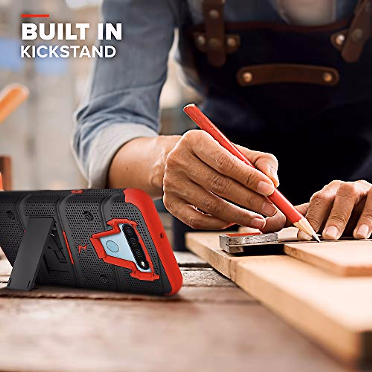 ZIZO Bolt Series for LG K51 / LG Reflect Case with Screen Protector Kickstand Holster Lanyard - Black & Red