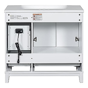 Polibi 36" Modern Bathroom Vanity with USB Charging, Two Doors and Three Drawers Bathroom Storage Vanity Cabinet, Small Bathroom Vanity Cabinet with Single Sink, White, Faucets Not Included