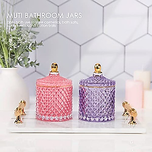 ALAMHI Pink Candy Jar, Glass Candy Dish with Lid, Crystal Apothocary Jars with Lids Glass Jewelry Box with Lids, Cute Glass Jar Gifts for Women