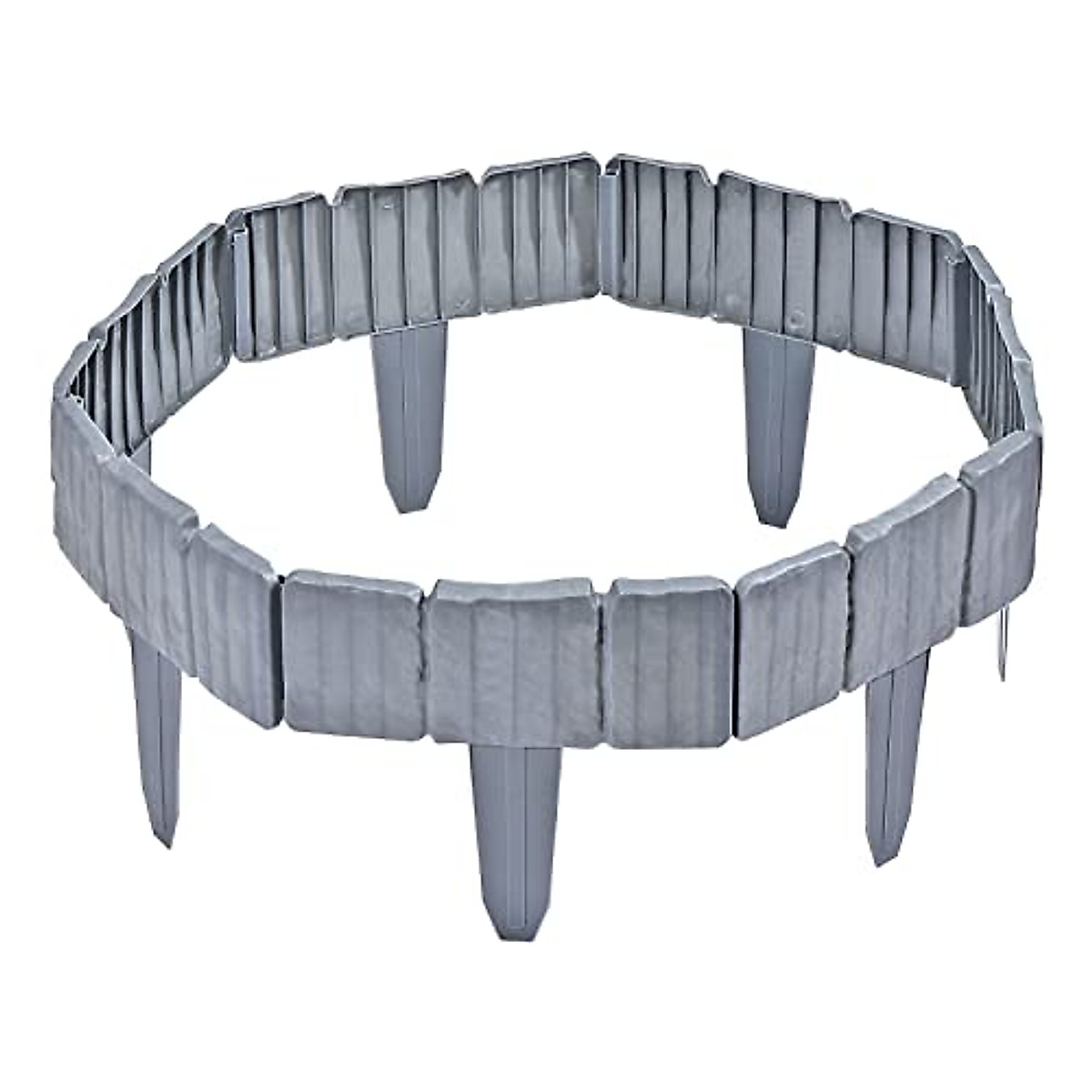 MECCANIXITY Garden Fence Stone Effect 9.8x9.1 Inch, Plastic Decorative Fencing Path Garden Border Edging for Patio Landscape Pathway, Overall 196 Inch Length, Grey Pack of 20