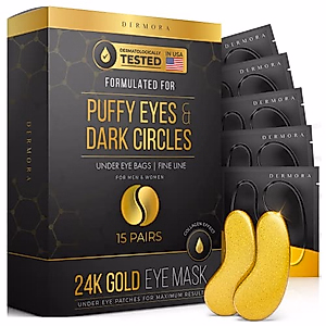 24K Gold Eye Mask– 15 Pairs - Puffy Eyes and Dark Circles Treatments – Look Less Tired and Reduce Wrinkles and Fine Lines Undereye, Revitalize and Refresh Your Skin - CrueltyFree and Vegan