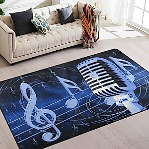 Naanle Music Musical Area Rug 5'x7', Microphone with Music Notes Polyester Area Rug Mat for Living Dining Dorm Room Bedroom Home Decorative