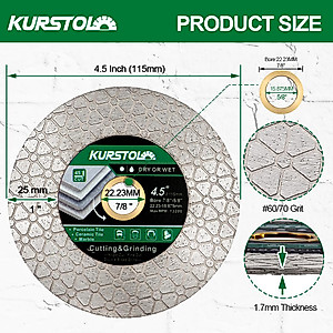 KURSTOL Diamond Cutting Disc - 4.5"/115mm Dual-Purpose Tile Diamond Saw Blade,Angle Grinder Blade Arbor 7/8"-5/8" for Cutting and Grinding Ceramic Tiles,Porcelain,Granite,Marble