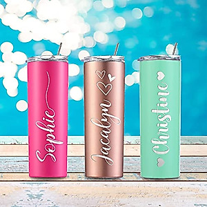 Slocenk Personalized Tumbler with Lid and Straw for Women Custom Stainless Steel Cups with Name Customized Gifts Laser Engraved 20oz